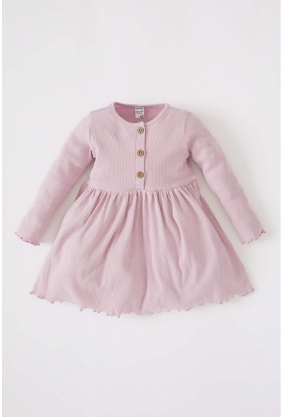 DeFacto Kız Bebek Regular Fit Bisiklet Yaka Uzun Kollu Pamuklu Fitilli Elbise V8495A221WN DeFacto Kız Bebek Regular Fit Bisiklet Yaka Uzun Kollu Pamuklu Fitilli Elbise V8495A221WN