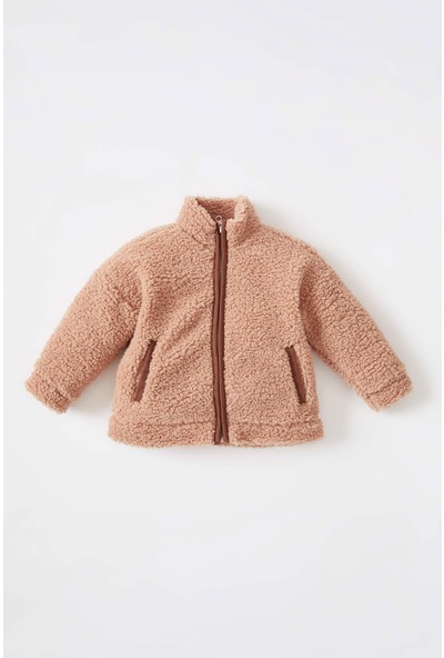 DeFacto Kız Bebek Dik Yaka Fermuarlı Pelüş Isı Yalıtımlı Warmtech Hırka V5162A221WN