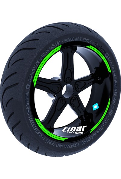 Çınar Extreme Double Stripe Tasarımlı Floresan Yeşil Jant Şeridi Sticker Çınar Extreme