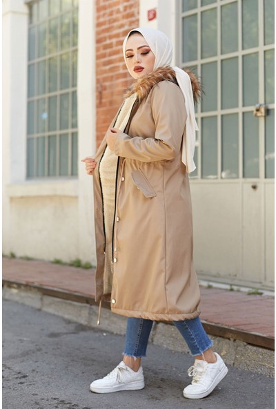 İlkimay Içi Kürklü Mont 2401 - Taş İlkimay Içi Kürklü Mont 2401 - Taş