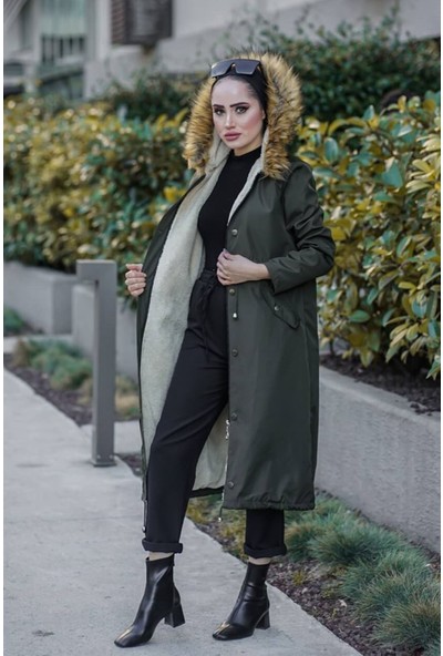 Bestenur Içi Kürklü Mont 2401 - Haki Bestenur Içi Kürklü Mont 2401 - Haki