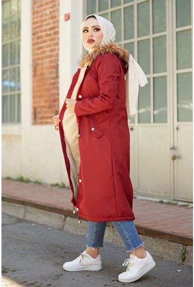 Bestenur Içi Kürklü Mont 2401 - Bordo Bestenur Içi Kürklü Mont 2401 - Bordo