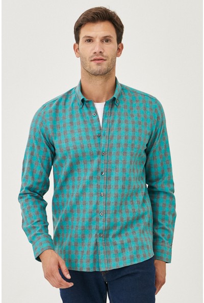 AC&Co / Altınyıldız Classics Slim Fit Dar Kesim Alttan Düğmeli Yaka Baskılı Gömlek