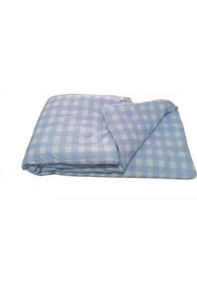 Altın Havlu Pamuk Yüzeyli Beyaz/mavi Ekose Antialerjik Bebek Yorganı