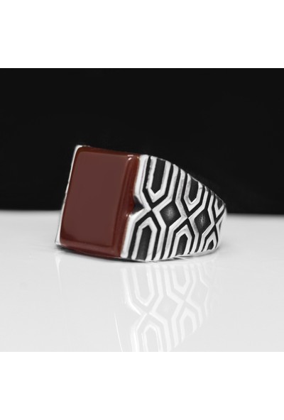 Taja925 Erkek Kahverengi Taşlı 925 Ayar Gümüş Yüzük B920