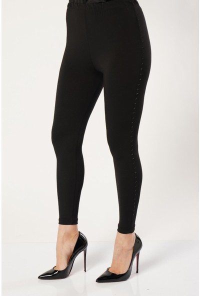 Nelly Büyük Beden Siyah Taşlı Tayt