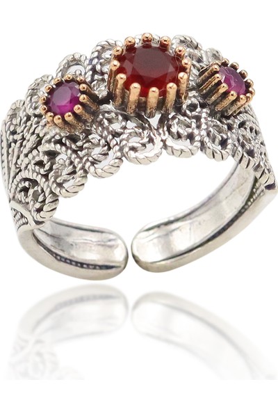 Midyat Nurtaş Gümüş Yakut Taşlı Telkari Gümüş Yüzük