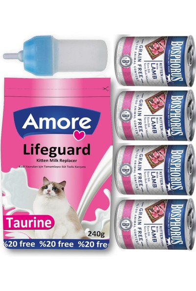 Amore Lifeguard Yavru Kedi Süt Tozu 240 gr + Biberon + Kitten Konserve 4 x 415 gr Amore Lifeguard Yavru Kedi Süt Tozu 240 gr + Biberon + Kitten Konserve 4 x 415 gr