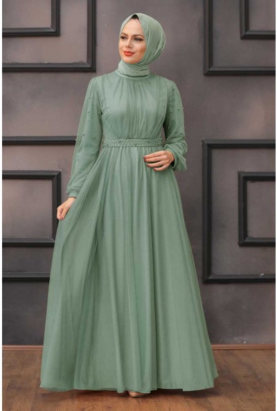 Neva Style Tesettürlü Abiye Elbise - Inci Detaylı Mint Tesettür Abiye Elbise 5514MINT Neva Style Tesettürlü Abiye Elbise - Inci Detaylı Mint Tesettür Abiye Elbise 5514MINT