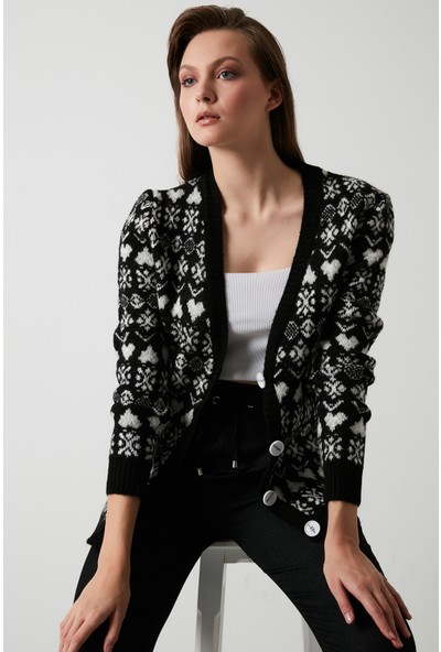 Lela Desenli Düğmeli V Yaka Hırka Kadın Hırka 4615078