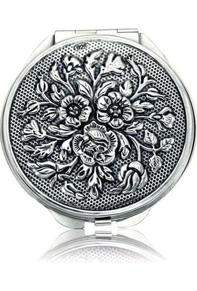 Altın Sepeti Gümüş Ayna Kapaklı Çiçekli