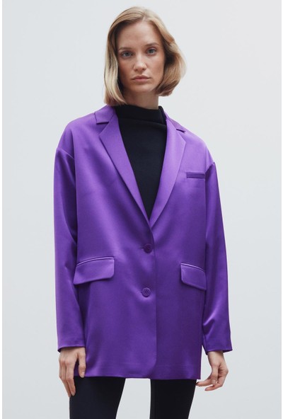Perspective Elens Rahat Kalıp Erkek Yaka Mor Ceket