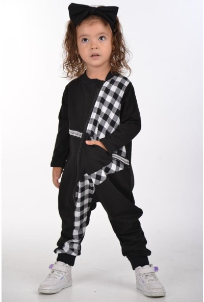 Riccotarz Kız Çocuk Ekose Garnili Beyaz Tulum