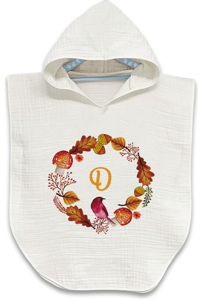 Limon D Harfli Baskılı 4 Kat Müslin Kapüşonlu Panço For Baby