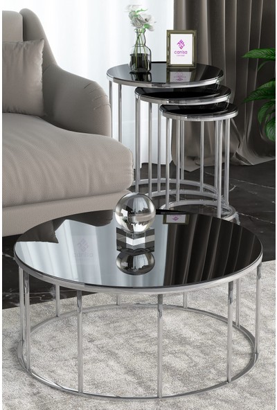 Canisa Concept Canisa Milano Serisi Temperli Kırılmaz Cam 3 Lü Zigon Sehpa ve Orta Sehpa Takımı / Gümüş Canisa Concept Canisa Milano Serisi Temperli Kırılmaz Cam 3 Lü Zigon Sehpa ve Orta Sehpa Takımı / Gümüş