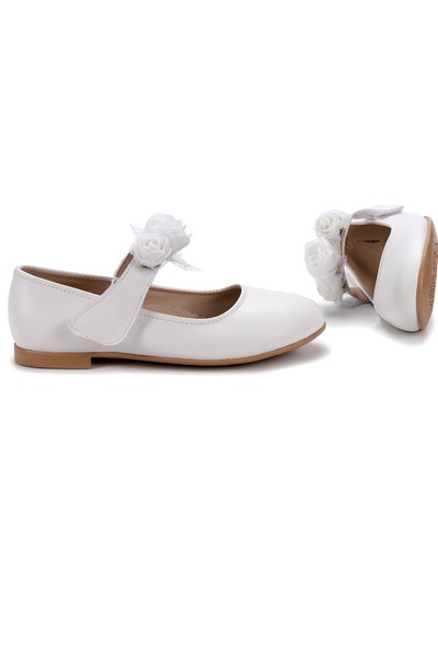 Kiko Kids Pmk 504 Cilt Çiçekli Kız Çocuk Babet Ayakkabı Beyaz
