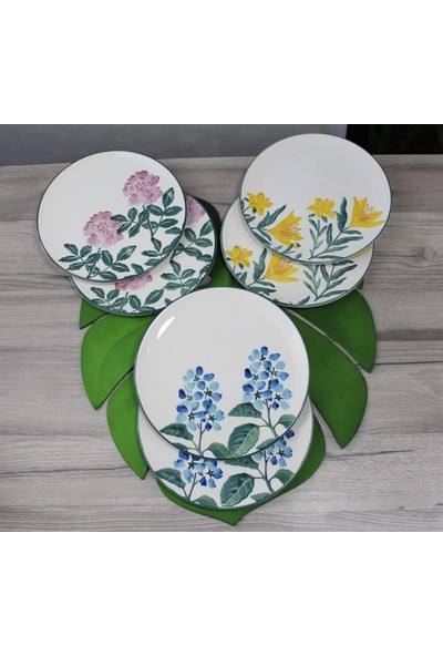 Kitchen Sense Çiçek 6'lı Özel Tasarım El Dekorlu Tabak Seti 21CM