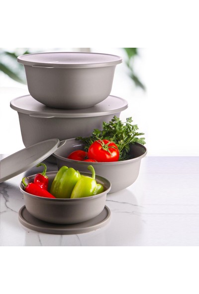 Vienev Tupy Kapaklı Kase 4lü Set Bej