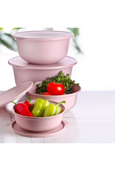 Vienev Tupy Kapaklı Kase 4lü Set Pembe
