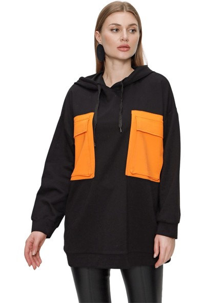 Butikburuc Kadın Siyah Garnili Körüklü Cep Sweat Butikburuc Kadın Siyah Garnili Körüklü Cep Sweat