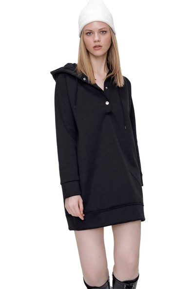 Butikburuc Kadın Siyah Şordonlu Ön Çıtçıtlı Tunik