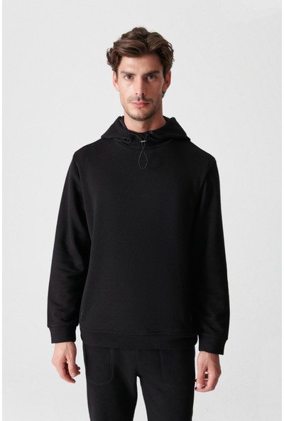 AVVA Erkek Siyah Kapüşonlu Yaka Düz Sweatshirt A12Y1023 AVVA Erkek Siyah Kapüşonlu Yaka Düz Sweatshirt A12Y1023