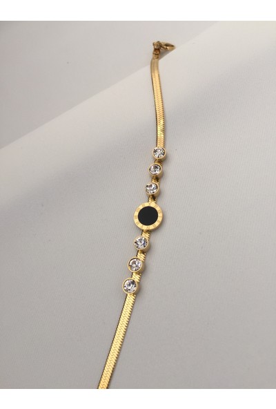 Megs Store Çelik Zirkon Taşlı Italyan Yassı Ezme Model Bileklik