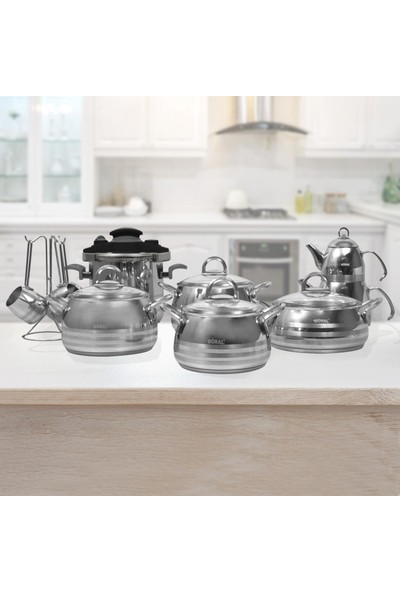 Güral Porselen Güral 18 Parça Çelik Tencere Takımı