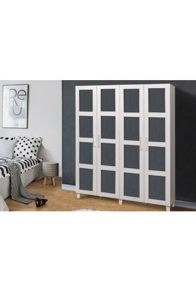 Doressa Salvia Aynasız Beyaz Antrasit Gardırop