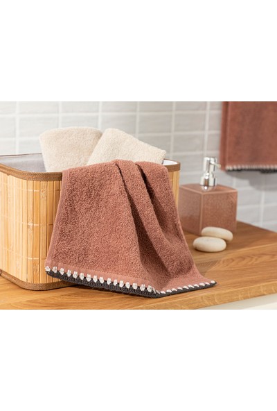 English Home Double Pamuklu Kroşeli El Havlusu 30 x 40 cm Kiremit-Bej-Antrasit
