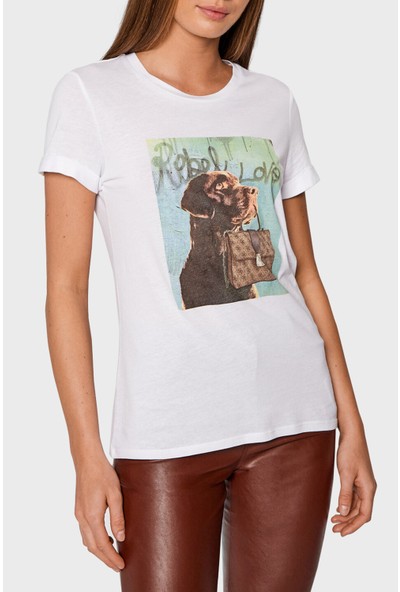 Guess Baskılı Organik Pamuklu Regular Fit T Shirt Bayan T Shirt W1BI24K9SN1 G011