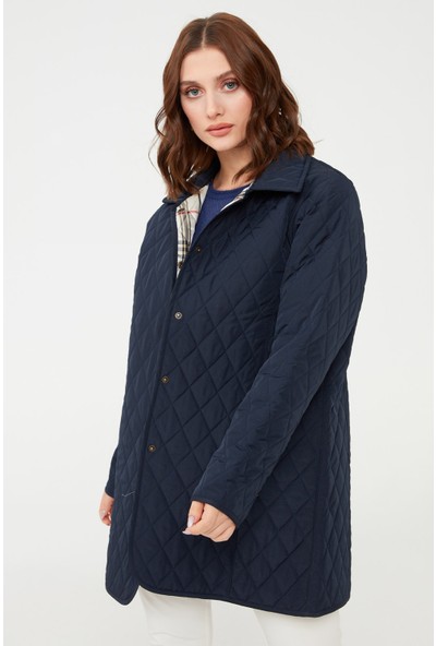 Desen Triko Kadın Kapitone Ceket Lacivert