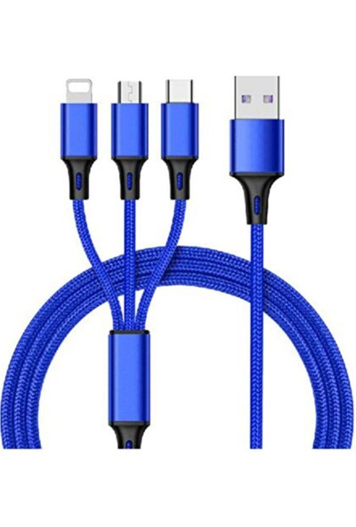 Escom Şarj Kablosu Çoklu Apple Iphone/mıcro/type-C Hızlı Örgülü - Escom - 1.25M - Mavi Escom Şarj Kablosu Çoklu Apple Iphone/mıcro/type-C Hızlı Örgülü - Escom - 1.25M - Mavi