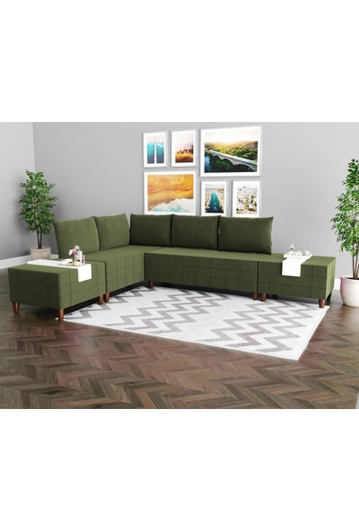 EVDEMO Anatolia L Köşe Koltuk Takımı Haki