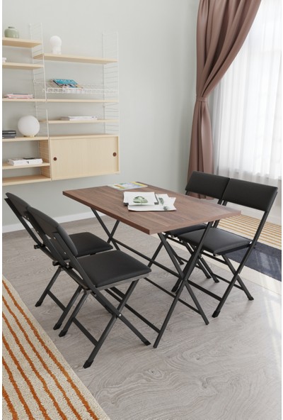 EVDEMO 4 Kişilik Katlanır Masa Sandalye Takımı Ceviz