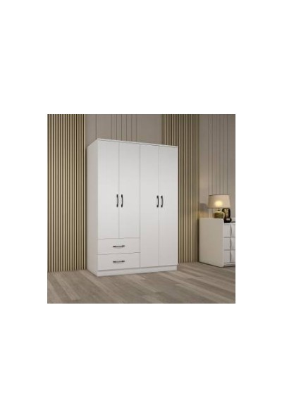 Abete 4 Kapılı 2 Çekmeceli Beyaz Gardırop