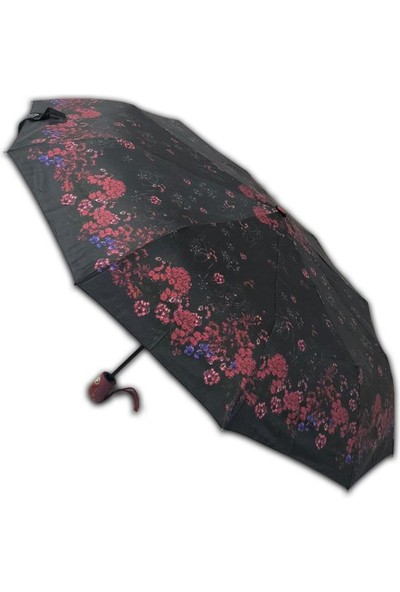 Rubenis RB010L Bayan Bordo Çiçekli Desenli Şemsiye