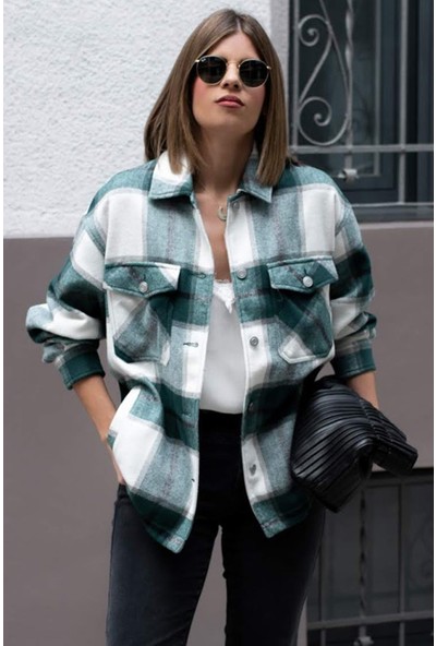 Madmext Yeşil Over Size Oduncu Gömlek MG042