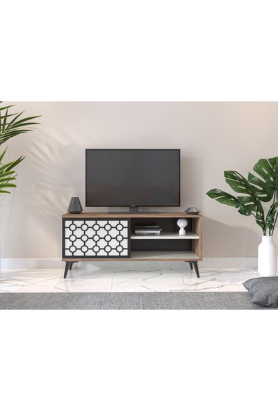 Abete Tv Sehpası (Tekli) Ceviz-Beyaz