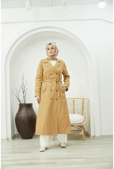 Neways Içi Kürklü Arka Süs Düğmeli Trençkot Camel Neways 6572 Neways Içi Kürklü Arka Süs Düğmeli Trençkot Camel Neways 6572