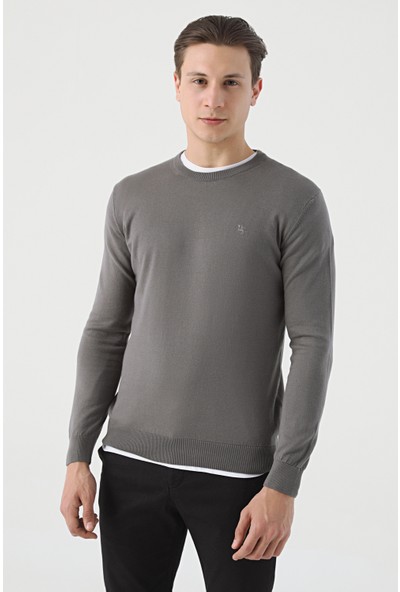 D'S Damat Regular Fit Antrasit Düz Örgü Kazak