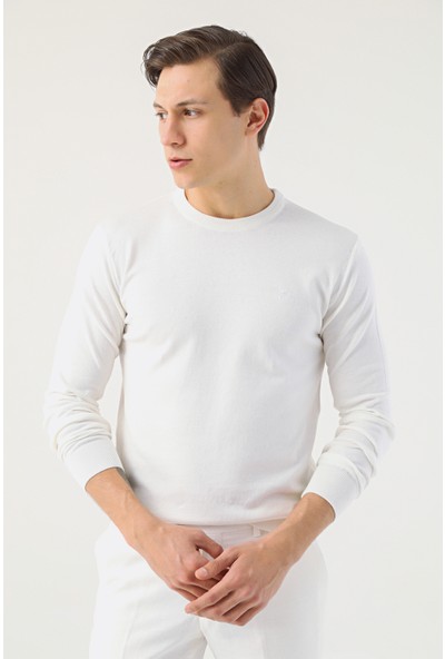 D'S Damat Regular Fit Ekru Düz Örgü Kazak