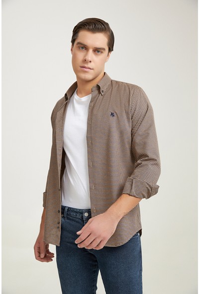 Ds Damat Slim Fit Bej Pötikare Gömlek