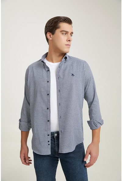 D'S Damat Slim Fit Lacivert Pötikare Gömlek