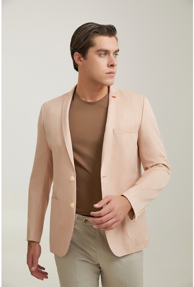 Twn Slim Fit Turuncu Armürlü Kumaş Ceket Twn Slim Fit Turuncu Armürlü Kumaş Ceket