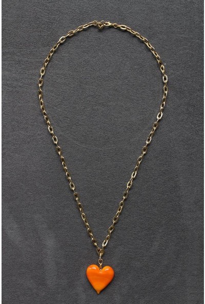 Naz Duzla Jewelry Altın Zincir Turuncu Cam Kalp Kolye Naz Duzla Jewelry Altın Zincir Turuncu Cam Kalp Kolye