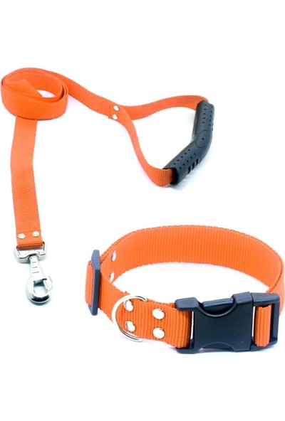 Farmena Ayarlanabilir Köpek Tasması + Gezdirme Kayışı Turuncu