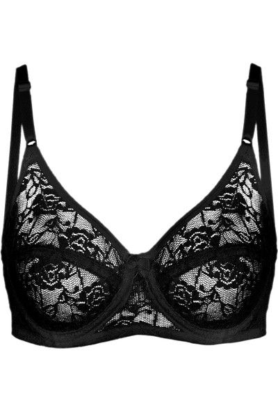 Alışveriş Meydanı Alışveriş Meydanı Kadın Siyah Balenli Tül Dantel Sütyen