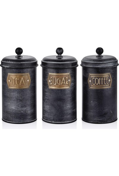 The Mia Galvaniz Çay Şeker Kahve Kavanozu Dark Stone