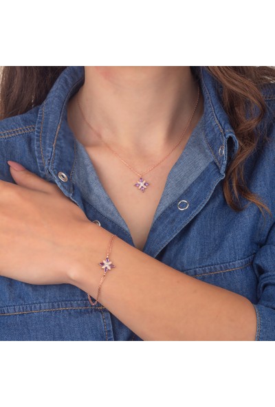 Miavi Silver 925 Ayar Gümüş Ametist Taşlı Umut Çiçeği Kolye Bileklik Set Miavi Silver 925 Ayar Gümüş Ametist Taşlı Umut Çiçeği Kolye Bileklik Set